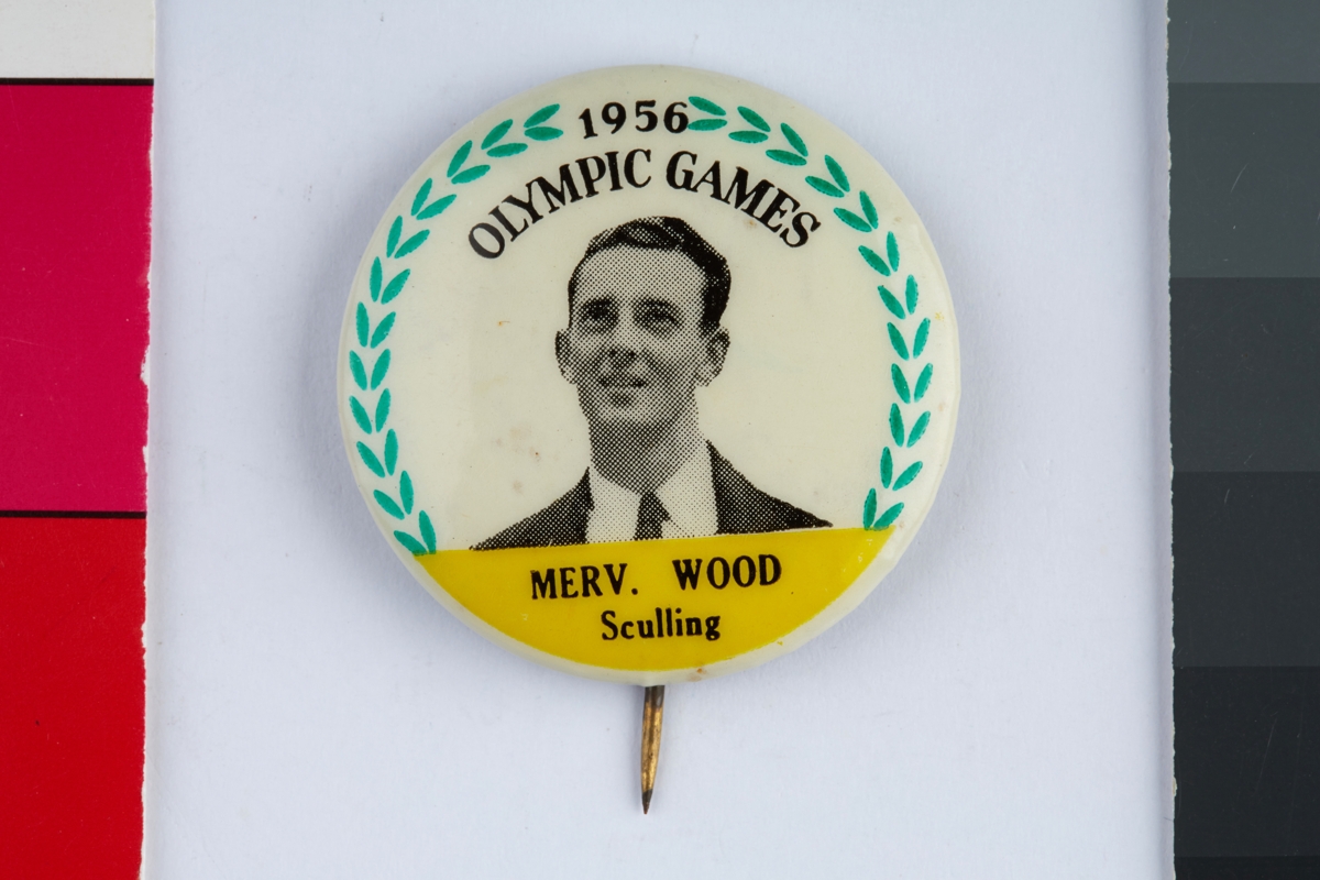 Olympic Museum-Melbourne 1956, badge with the picture of Mervyn WOOD ...