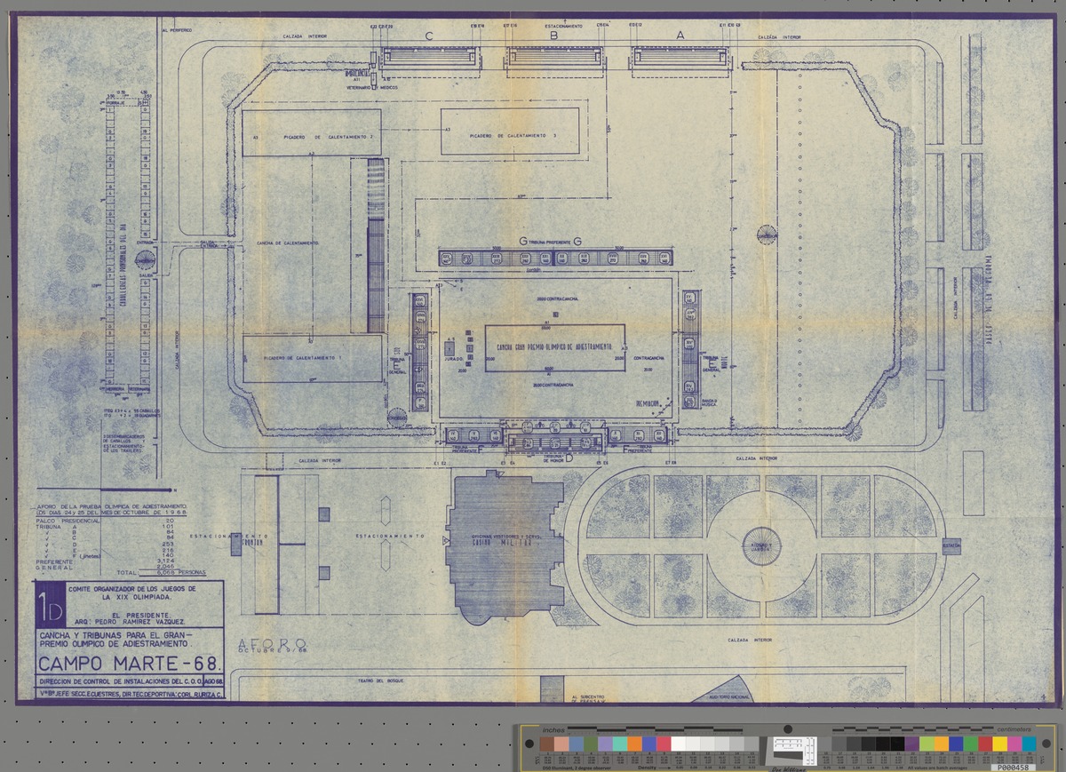 Olympic Museum-Mexico 1968, plan of Campo Marte : pitch and stands for ...