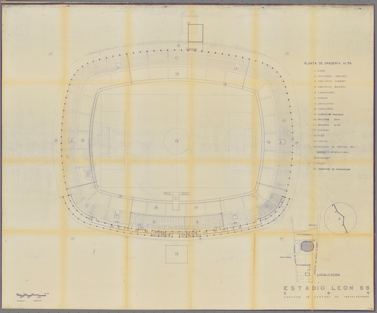 Olympic Museum-Mexico 1968, plan of León Stadium : upper stands.