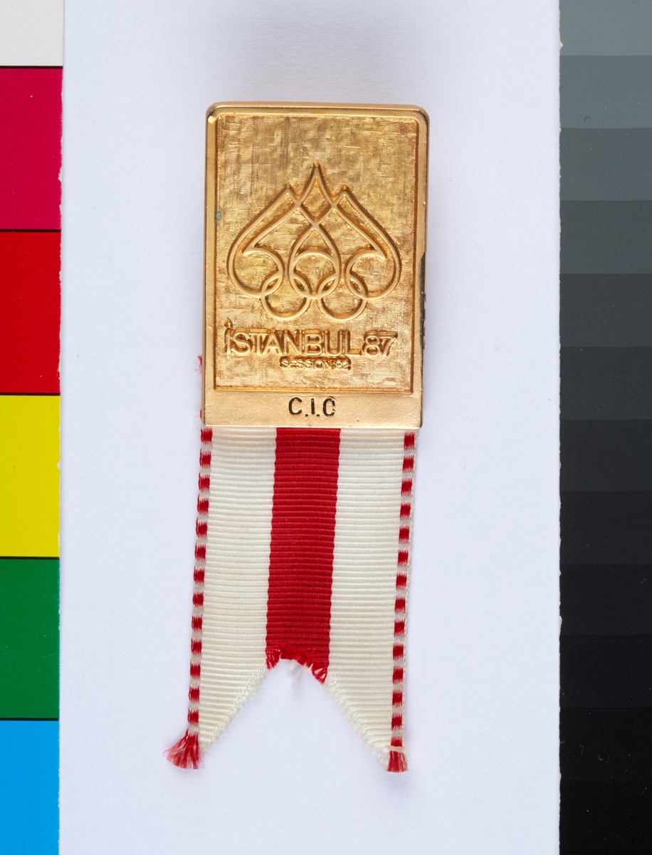 Olympic Museum-Istanbul 1987, official badge of the 92nd IOC Session ...